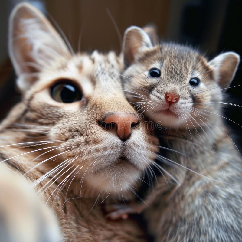 Cats and Mice Take a Selfie Together Looking Close and Friends between ...