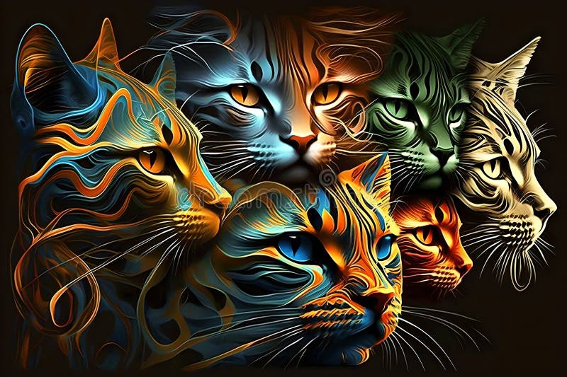 Cats in oriental style stock illustration. Illustration of multiple ...