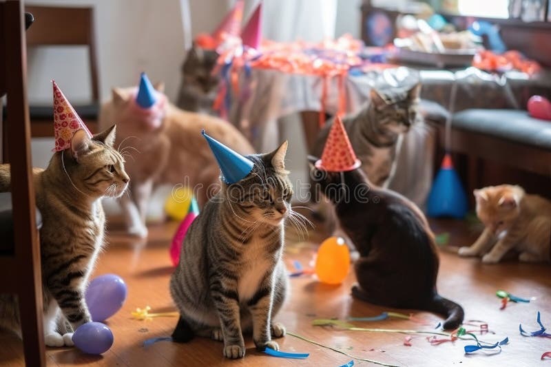 Party Cats: Cats with Party Hats Celebrating Birthday. Generative AI ...