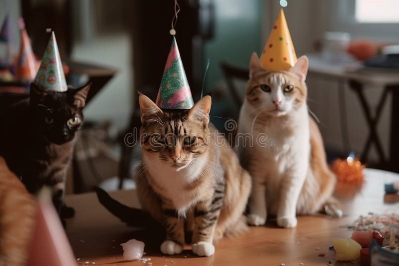 Party Cats: Cats with Party Hats Celebrating Birthday. Generative AI ...