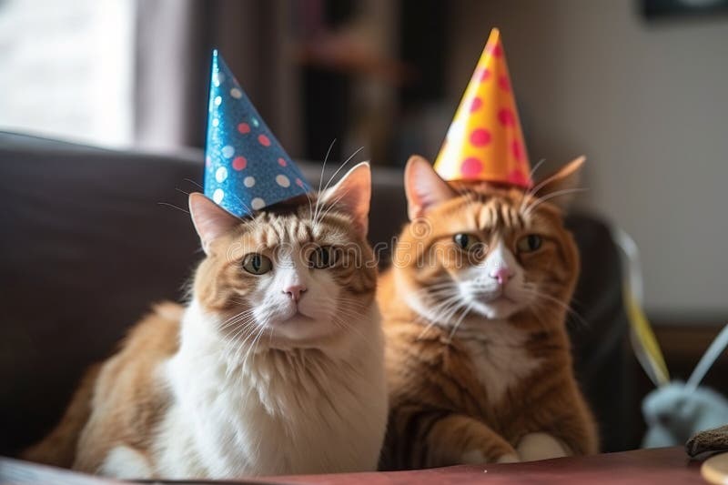 Party Cats: Cats with Party Hats Celebrating Birthday. Generative AI ...