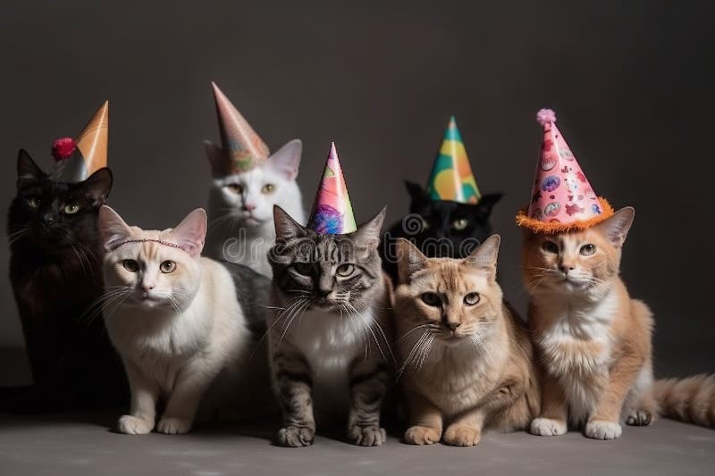 Party Cats Cats With Party Hats Celebrating Birthday Generative Ai