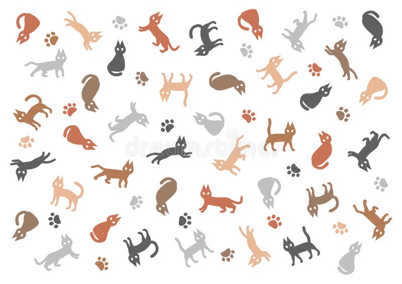 Cats Pattern Background Illustration. Cats and Cat Footprints in ...