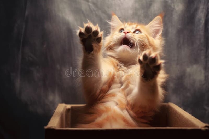 Cats Paw Playfully Reaching Out of a Box Opening Stock Image - Image of ...