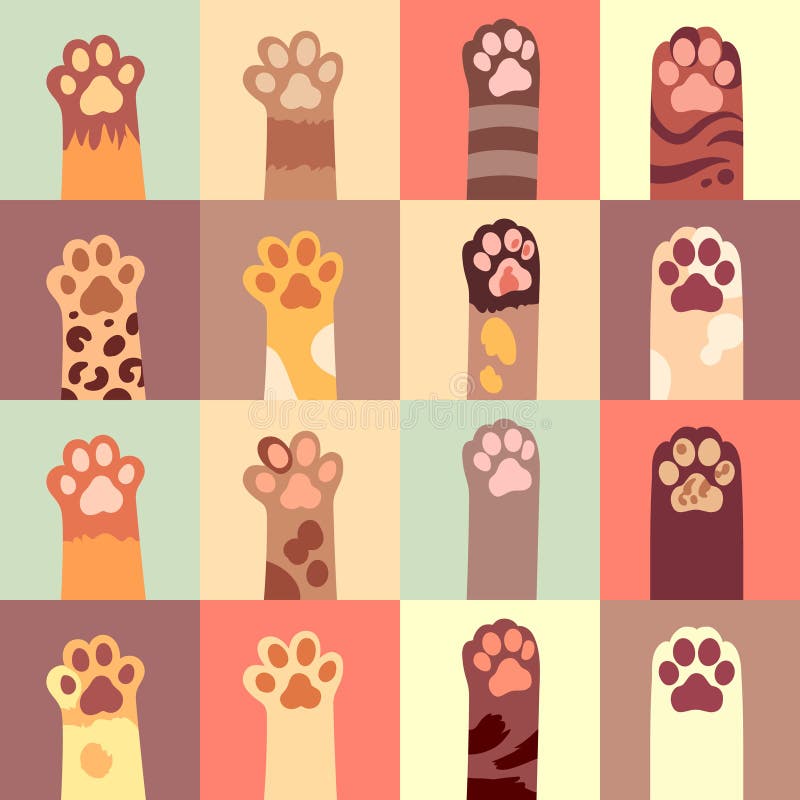 Cats Paw Vector Flat Icon Set Stock Vector - Illustration of color ...