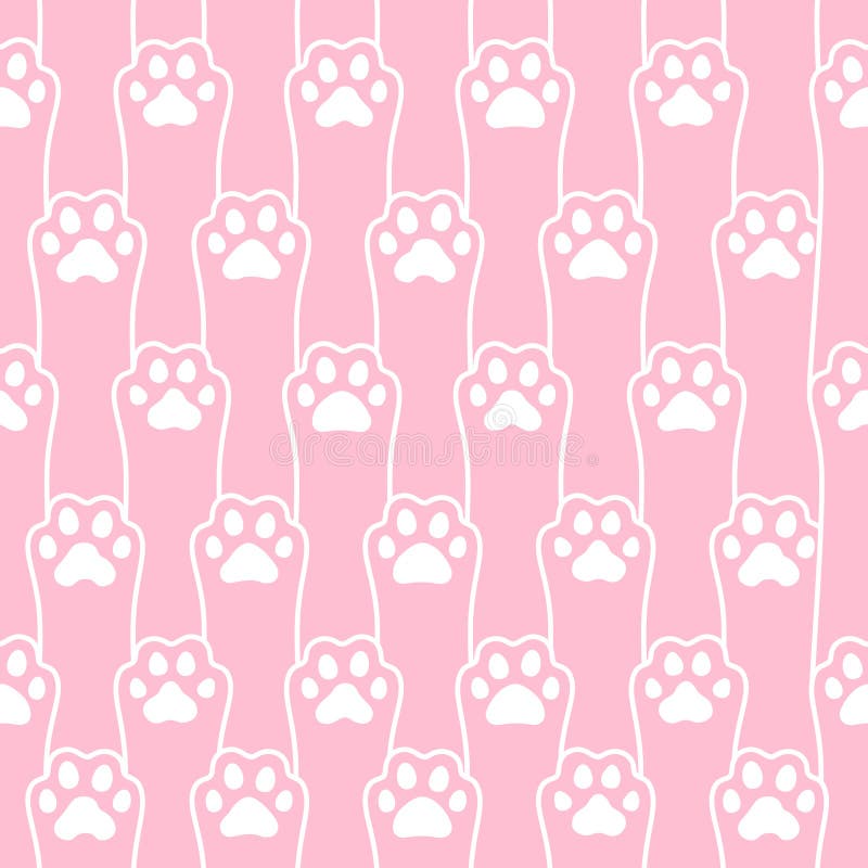 Cats Paws Footprint Doodle Seamless Pattern Furry Palm Cat Kitten Pink ...