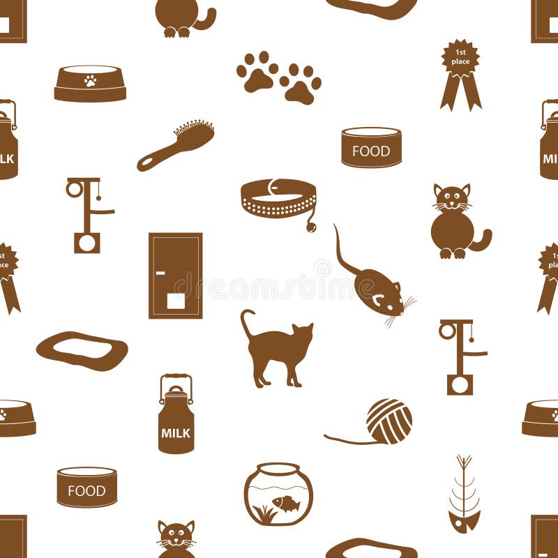 Cats Pets Items Simple Icons Seamless Pattern Eps10 Stock Vector ...
