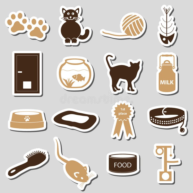 Cats Pets Items Simple Stickers Set Eps10 Stock Vector - Illustration ...