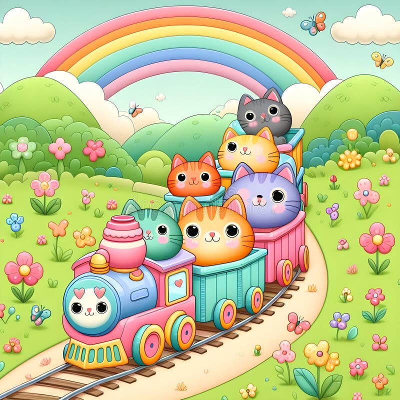 Cats play in the train stock illustration. Illustration of download ...