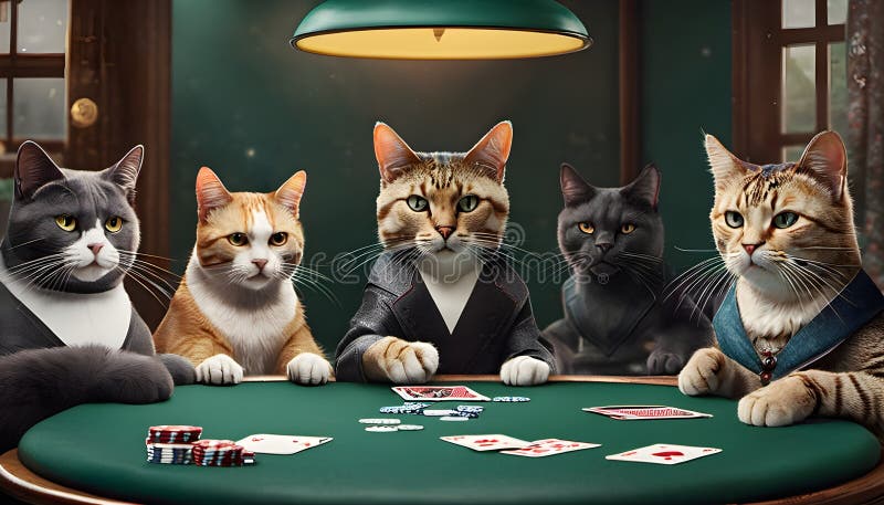 Cats Playing Poker Around a Table Stock Illustration - Illustration of ...