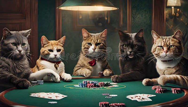 Cats Playing Poker Around a Table Stock Illustration - Illustration of ...