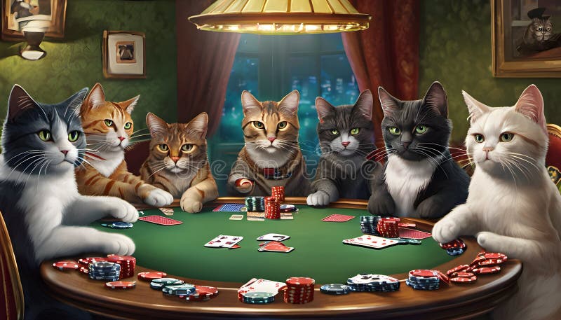 Cats Playing Poker Around a Table Stock Illustration - Illustration of ...