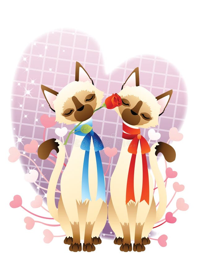 Cats Proposing Love with Rose. Vector Illustration Decorative Design ...