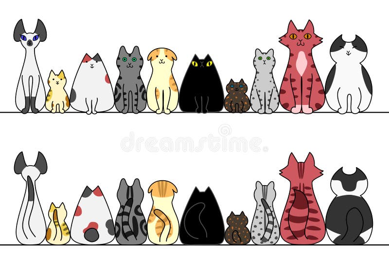 Cats in a Row with Copy Space,front and Back Stock Vector ...