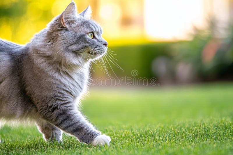 Cats Running Fast on Meadows in the Blue Tabby Maine Coon Stock ...