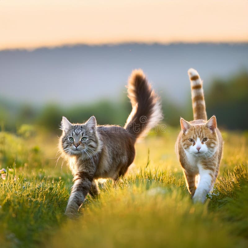 Cats Running in a Meadow, AI Generated Stock Illustration ...
