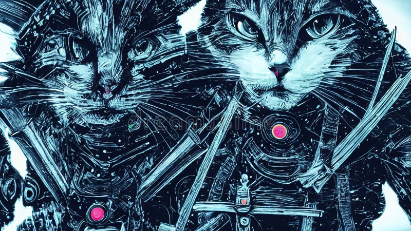 2 Cats Samurai Robot Costume Stock Illustration - Illustration of happy ...