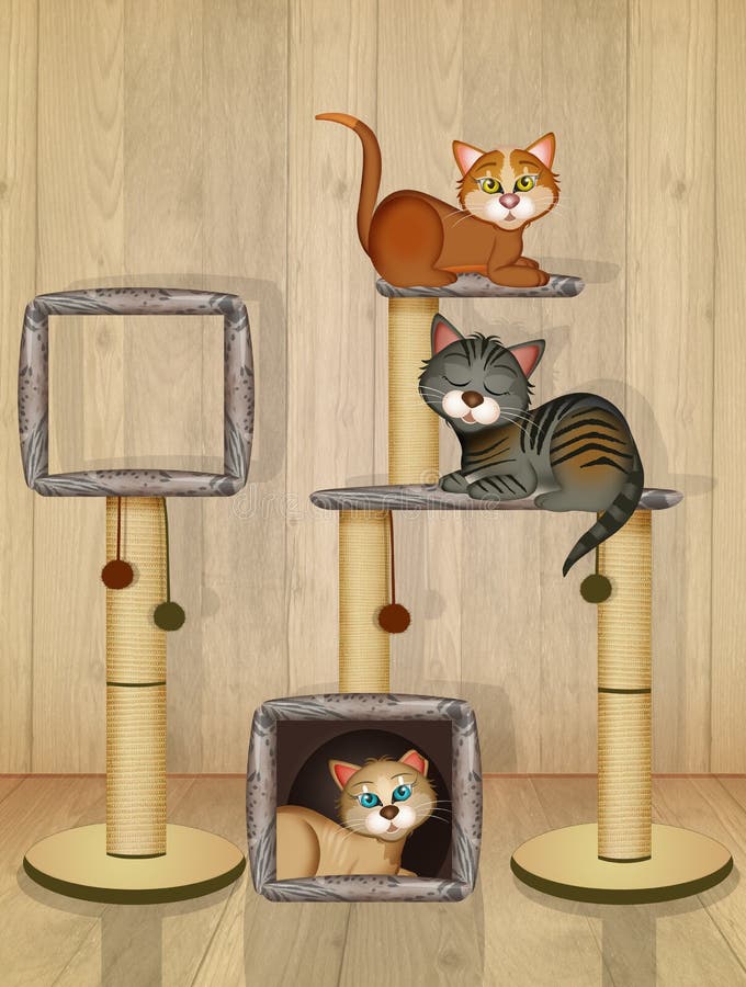 Cats and the Scratching Post Stock Illustration - Illustration of ...