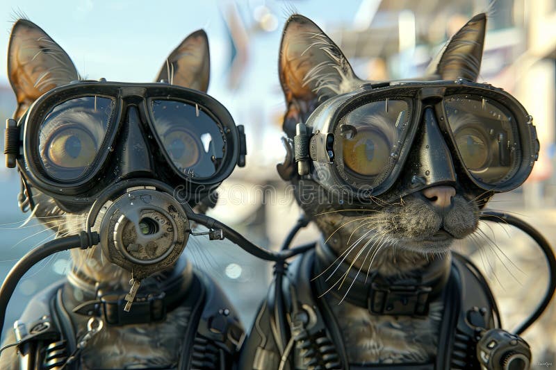 Cats Scuba Divers Wearing Mask and Gear Generative AI Stock ...