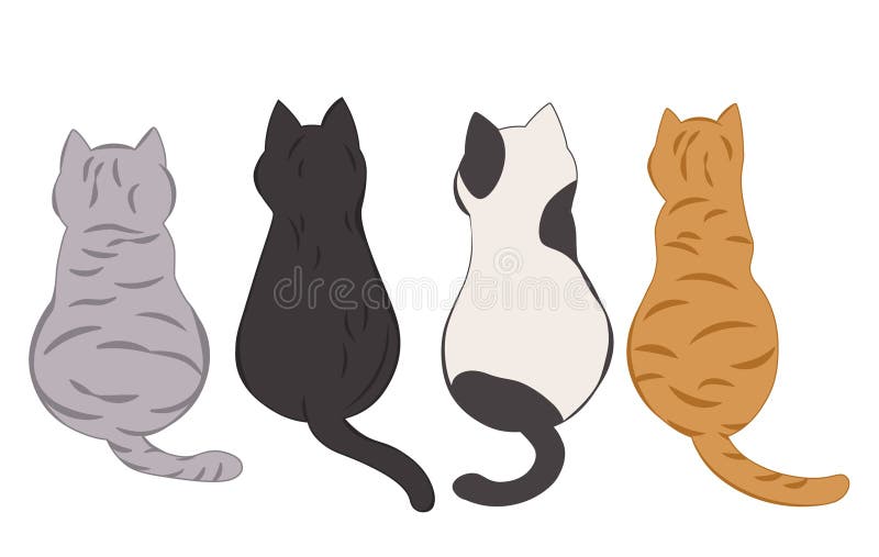 Cats Sitting Back View Vector Illustration Isolated on White Background ...