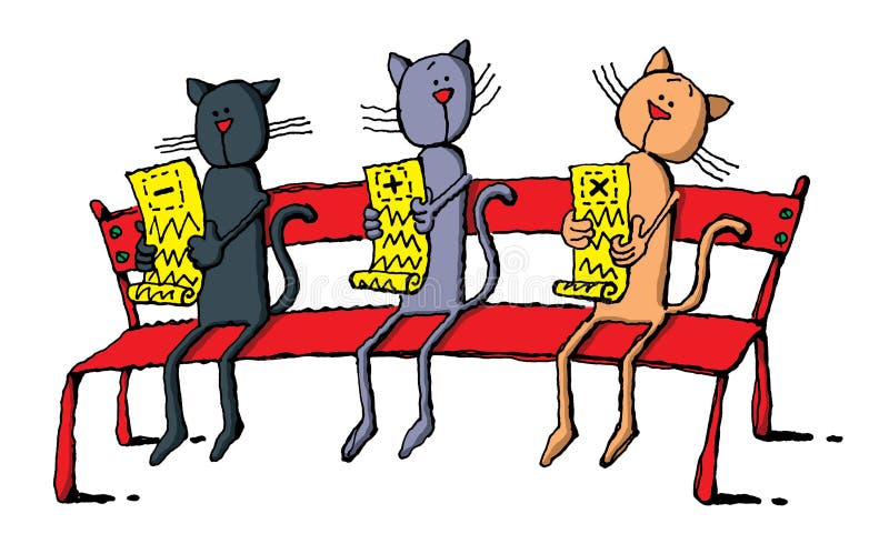 Cats Sitting Bench Reading Test Stock Illustration - Illustration of ...