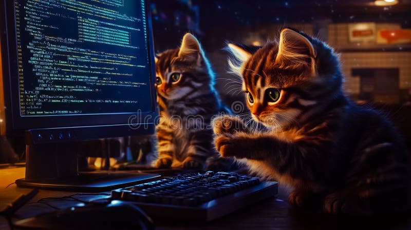 Cats Sitting in Front of a Computer, Pawing at the Keyboard As If they ...