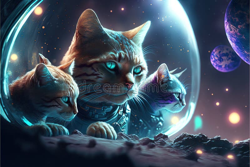 Cats in Space Cinematic Illustration Generative Ai Stock Illustration ...