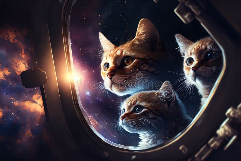 Cats in Space Cinematic Illustration Generative Ai Stock Illustration ...