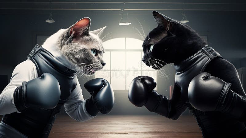 Cats in Suit and Boxing Stance, a Playful and Unique Capture Stock ...