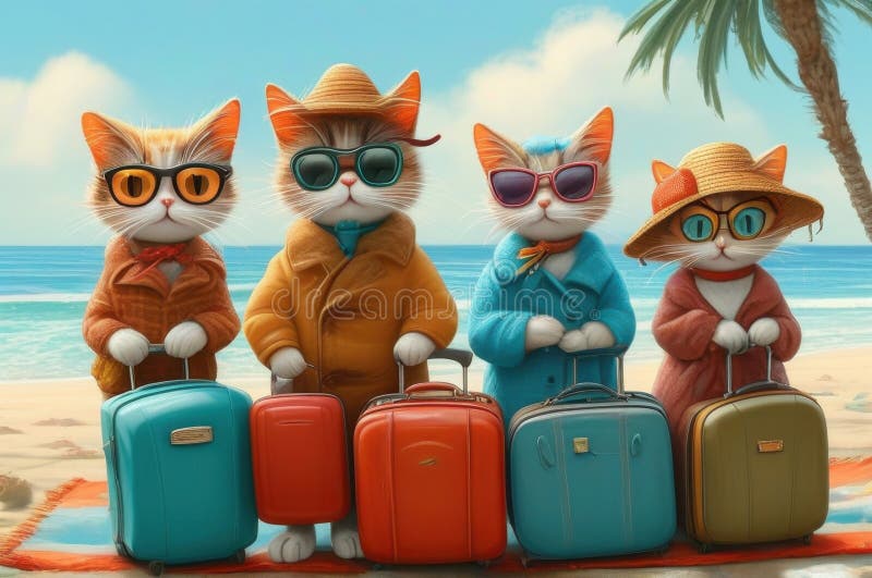 Cats with a Suitcase stock illustration. Illustration of packing ...