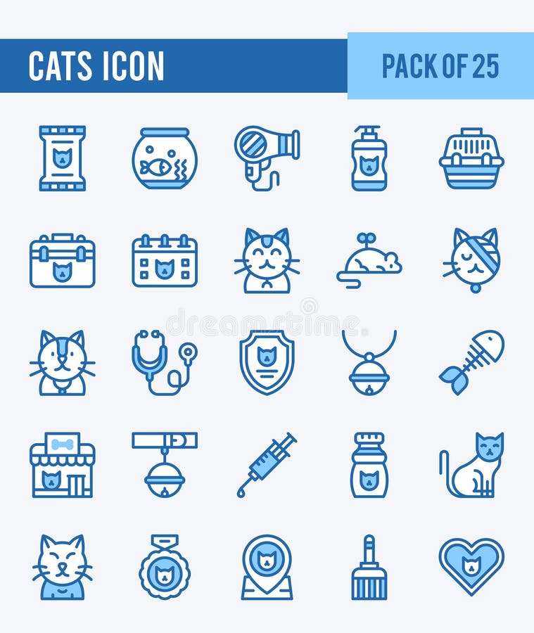 25 Cats. Two Color Icons Pack. Vector Illustration Stock Vector ...