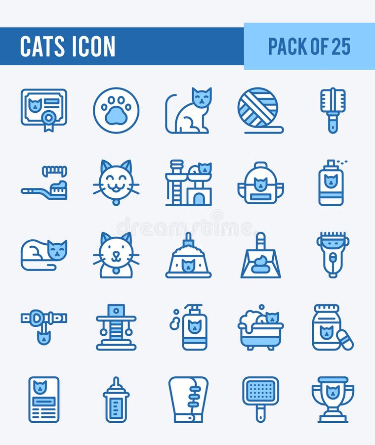 25 Cats. Two Color Icons Pack. Vector Illustration Stock Vector ...