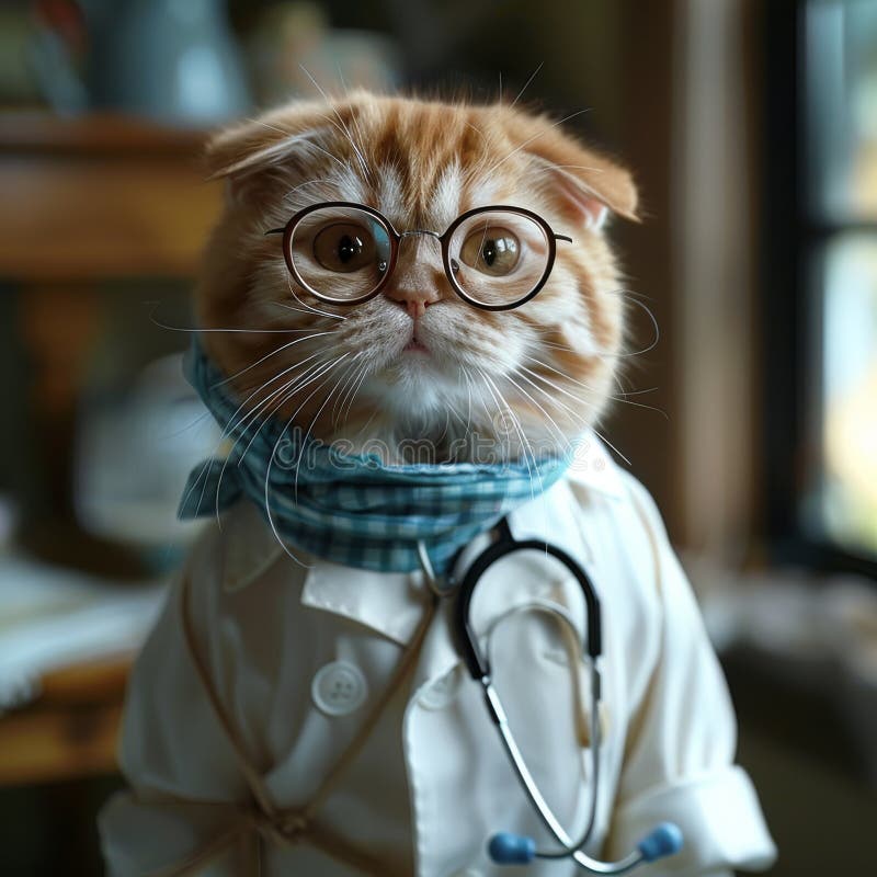 A Cats are Wearing a Doctor Suit Stock Photo - Image of grass, mammal ...