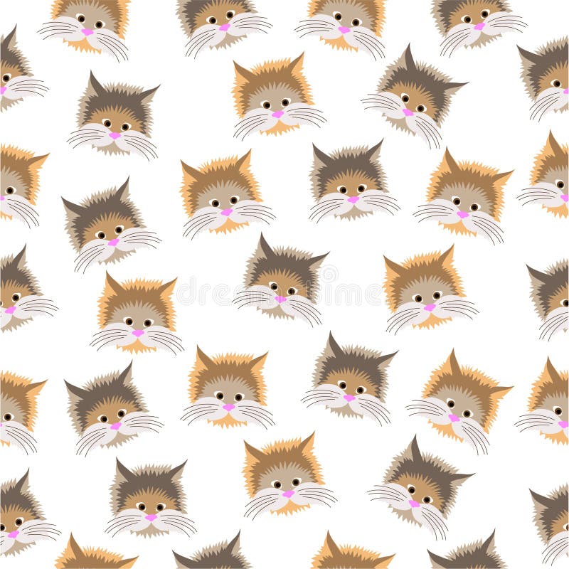 Cats on a White Background. Seamless Texture. Stock Illustration ...