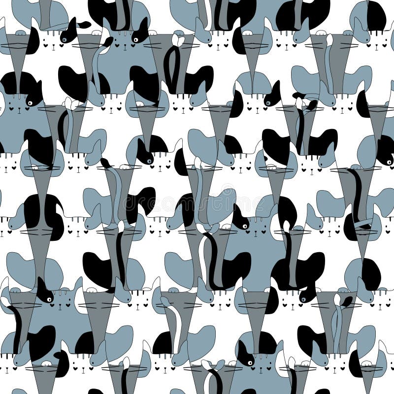 Cats White with Red and Black Spots Flat Illustration Hand Drawing ...