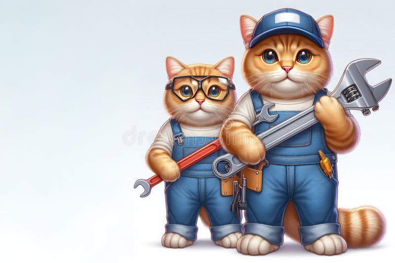 Cats in Work Clothes with Tools. Space for Text. Stock Image - Image of accessories, work: 346600897