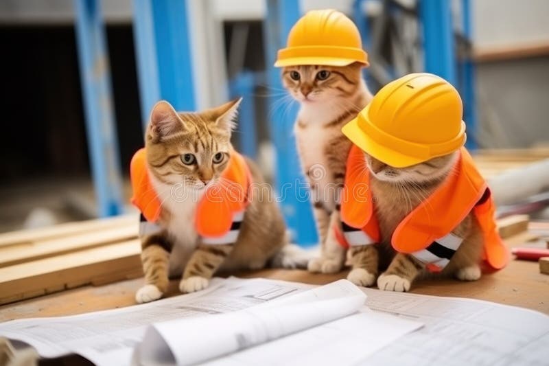 Cats are Working in Construction Site Wearing Job Clothes. Generative ...