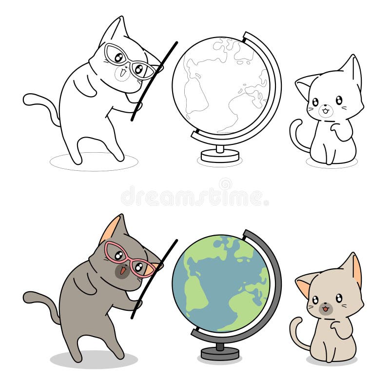 Cats and World Cartoon Coloring Page Stock Vector - Illustration of ...