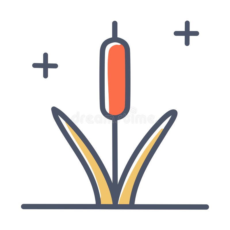 Cattail and Reed Flat Color Vector Icon Stock Vector - Illustration of ...