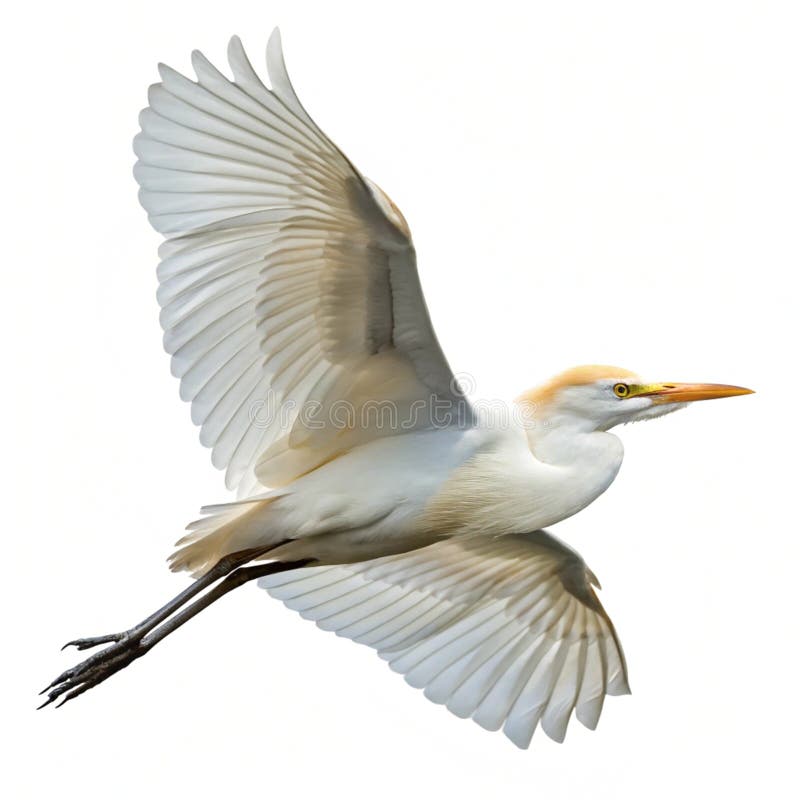 Cattle Egret in Flight on White Background Stock Illustration ...