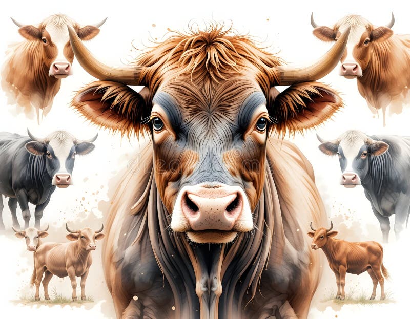 Cattle Herd Illustration with Farm Animal Grouping Stock Photo - Image ...