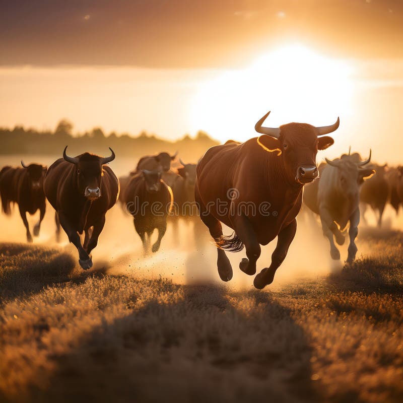Cattle Run Sunset stock illustration. Illustration of brown - 363947650