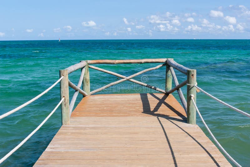 Catwalk on Wood Rope Railing on Sea Beach Stock Photo - Image of ...