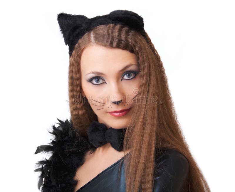 Catwoman portrait. stock image. Image of leather, face - 15491389