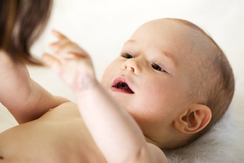 Caucasian Baby Reaching Out for Mother. Stock Image - Image of baby ...