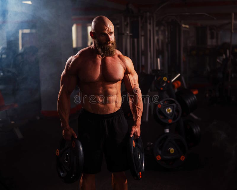 Caucasian Bald Man Posing in the Gym. Stock Photo - Image of physique ...