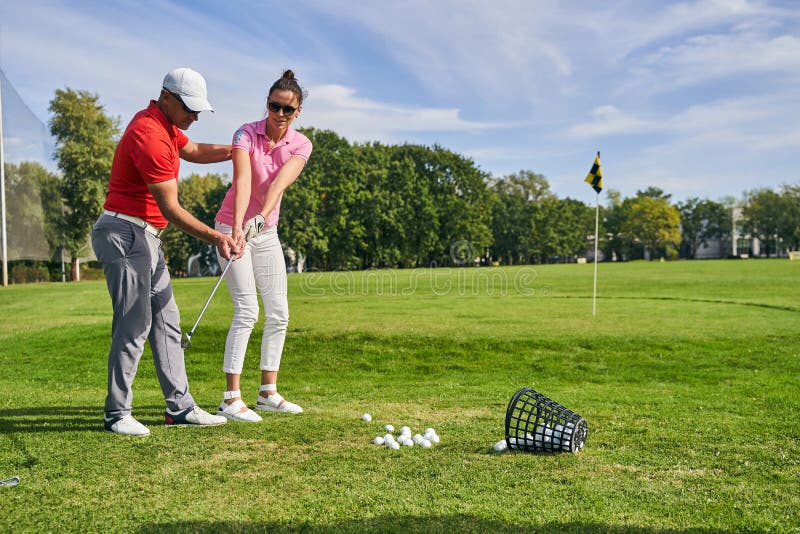 Caucasian Beginner Golfer Learning the Game Basics Stock Image - Image ...
