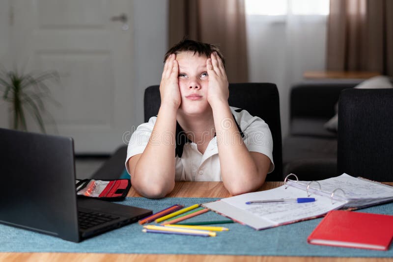 Caucasian Boy Looking Tired and Bored of Doing Homework Stock Image ...