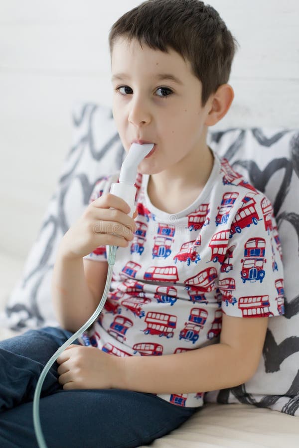 Caucasian Boy Making Inhalation with Nebulizer Stock Photo - Image of ...