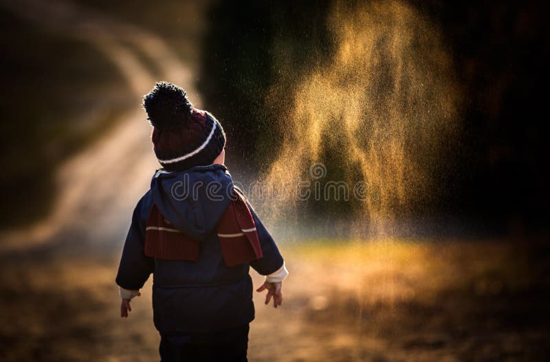 Caucasian Boy Playing Outdoor Springtime Boy Throwing Sand Stock Photos ...